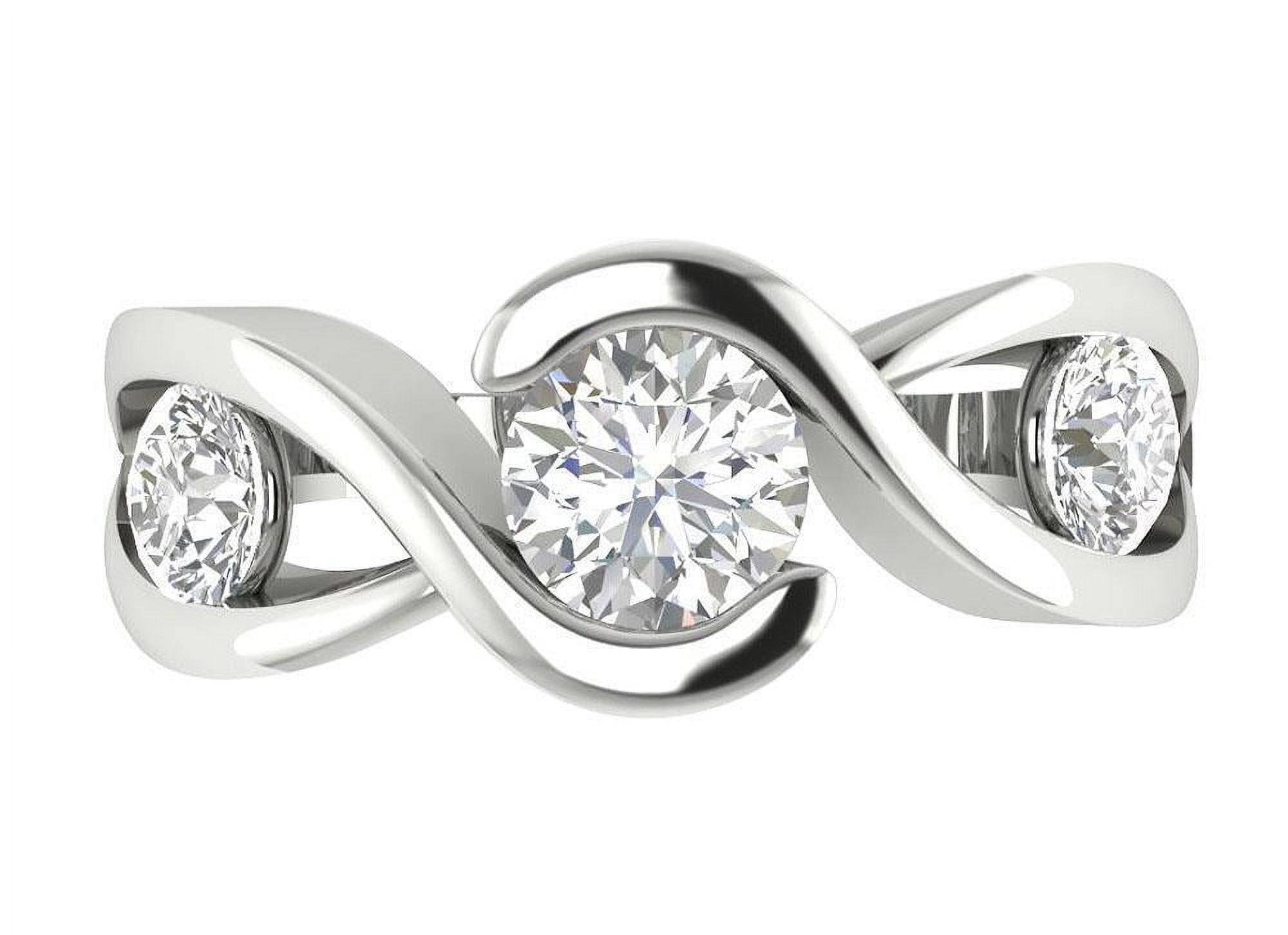 Half Bezel Set Three Stone Bypass Shank Ring 2.1 Ct Diamond 14K White ...