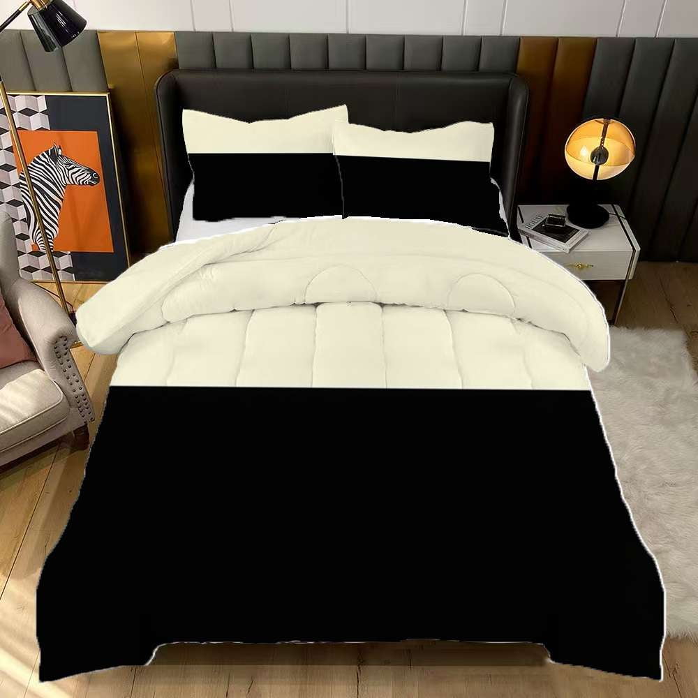 Half Black Half Cream Design Comforter Set King Size Bedding Set For ...