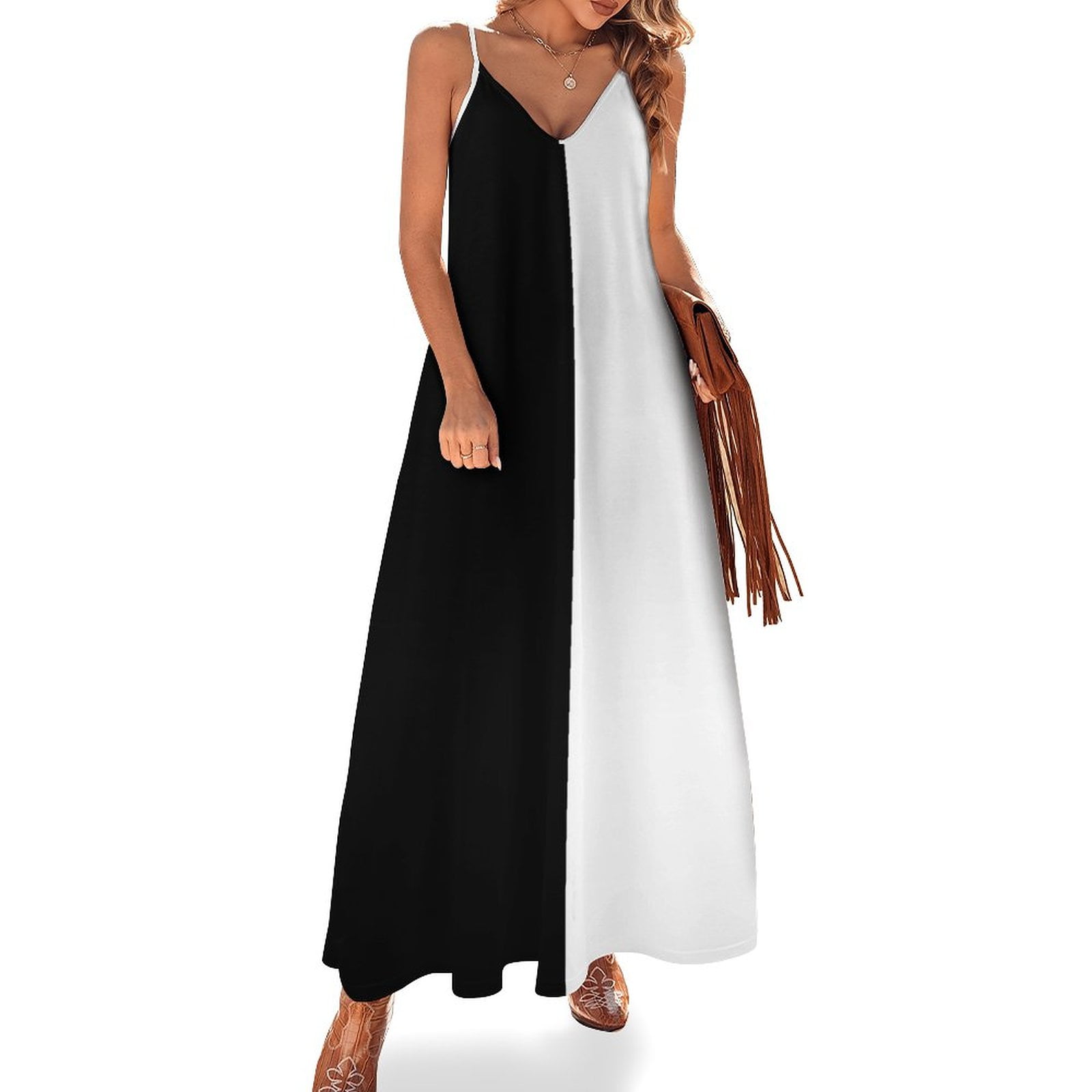 Half Black Half White Sleeveless Dress dress party evening elegant luxury celebrity skirt ...