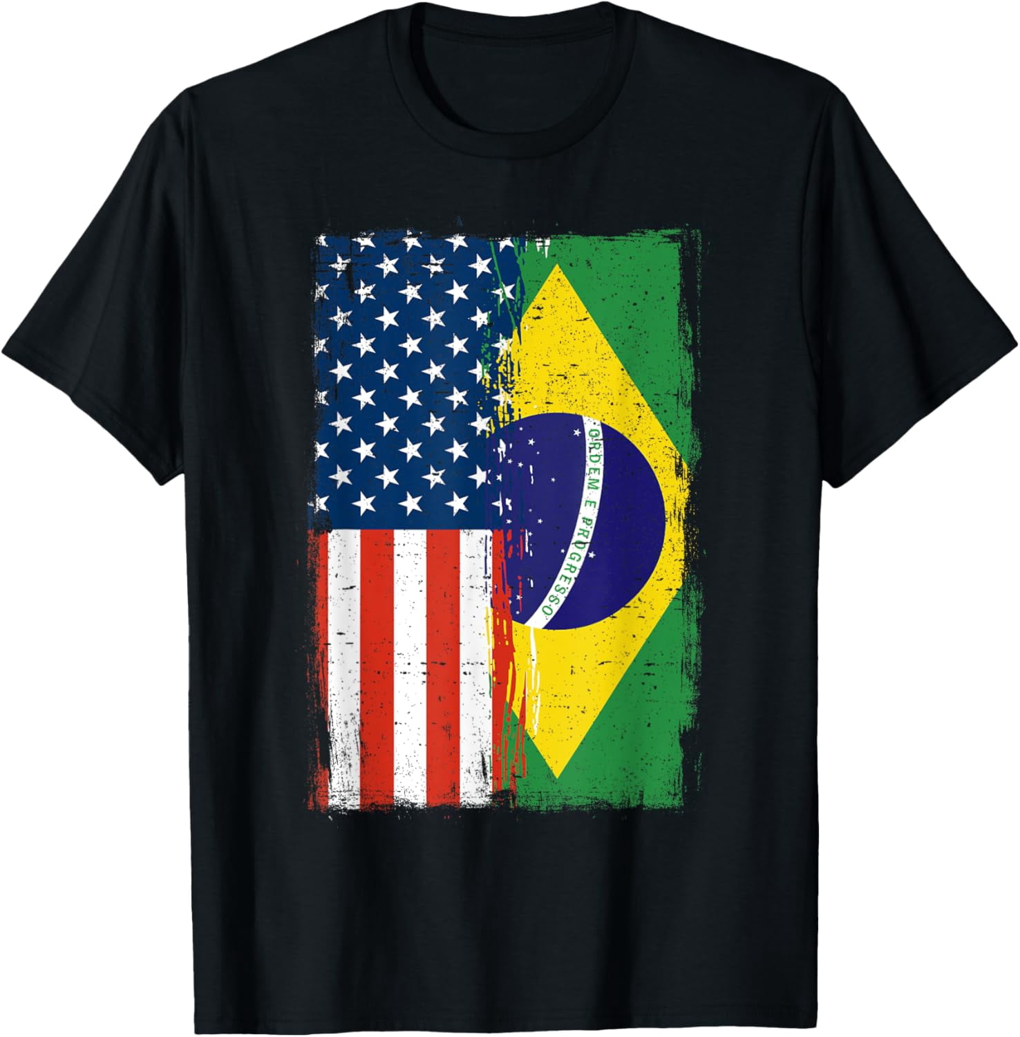 Half Brazilian Half American Flag Brazil America Roots T-Shirt ...