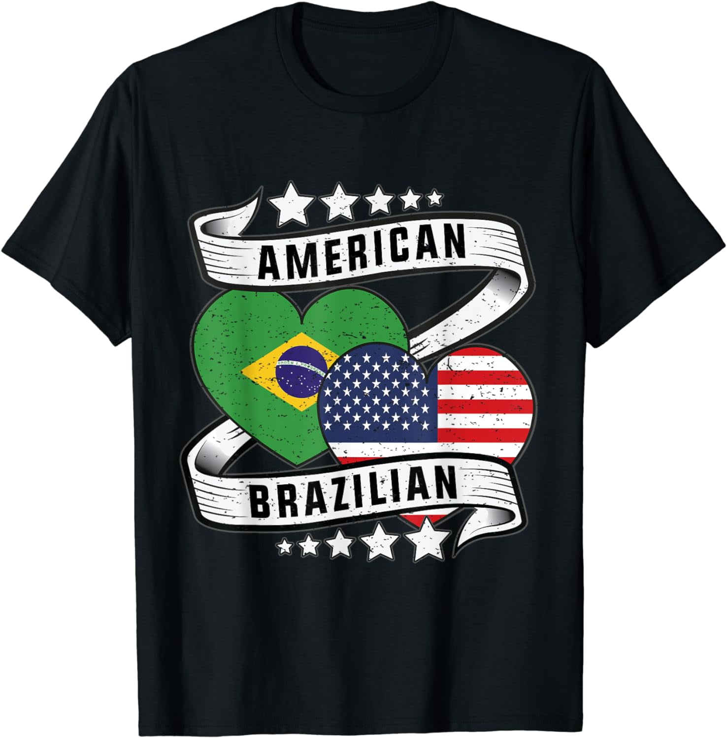 Half Brazilian Half American Flag - Brazil USA Flag Heart T-Shirt ...