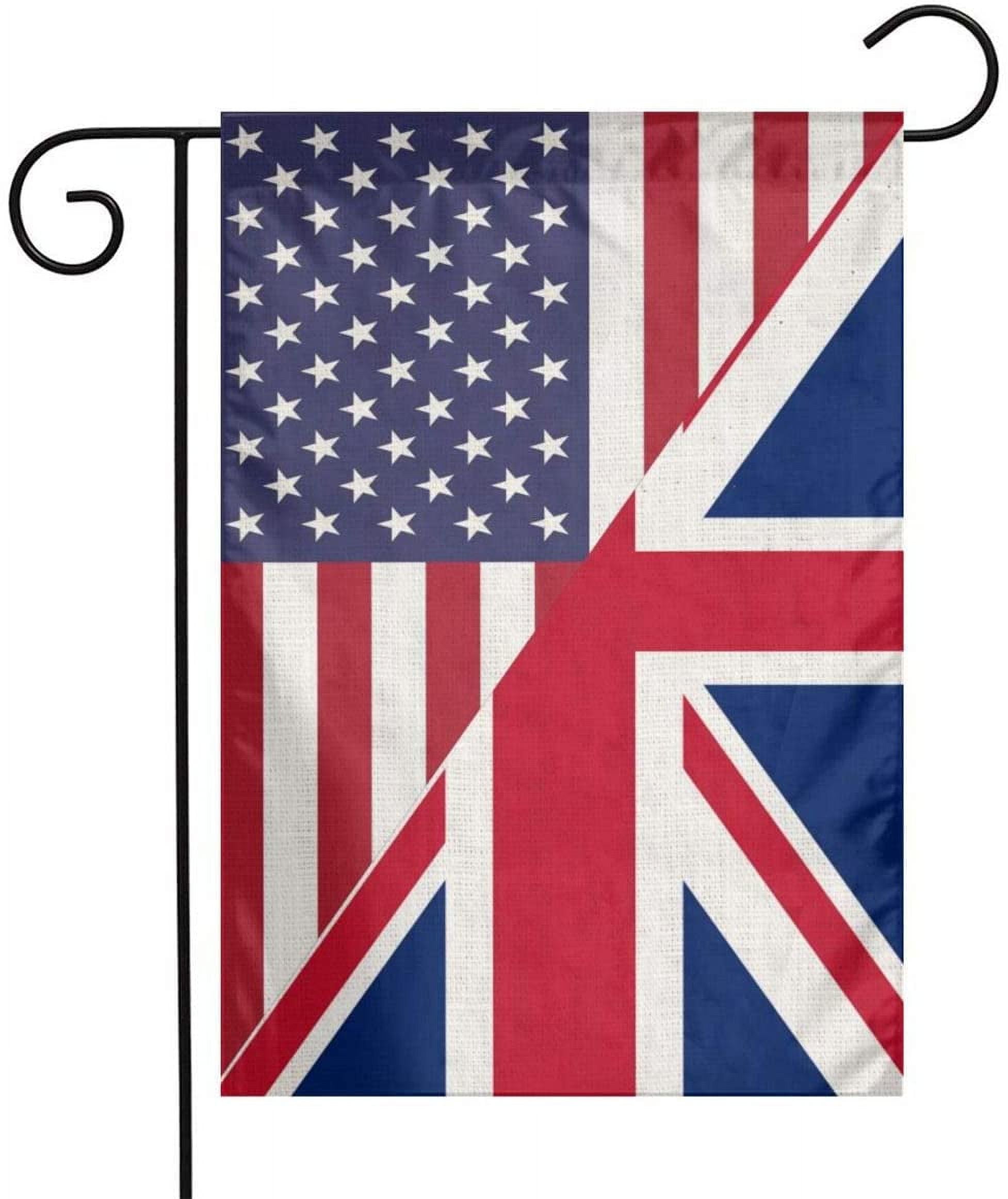 Half British and Half American Flag Combo USA Flax Nylon Fabric Garden ...