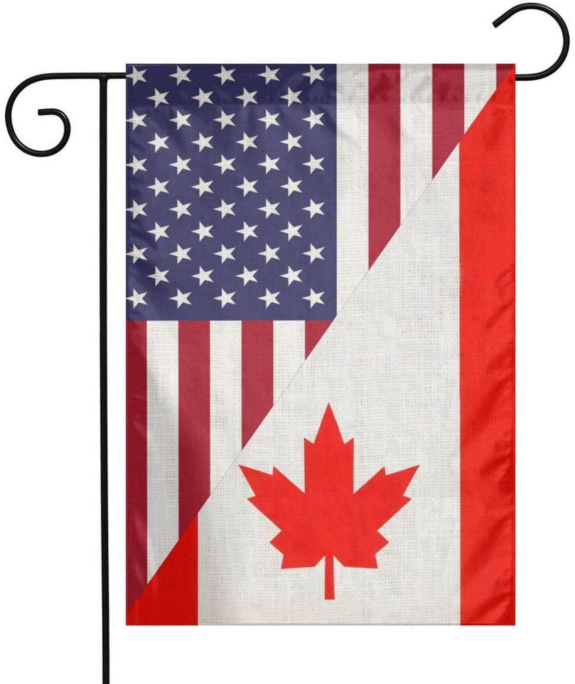Half Canada Half and American Flag Canadian Combo USA Flax Nylon Linen Fabric Garden Flag ...