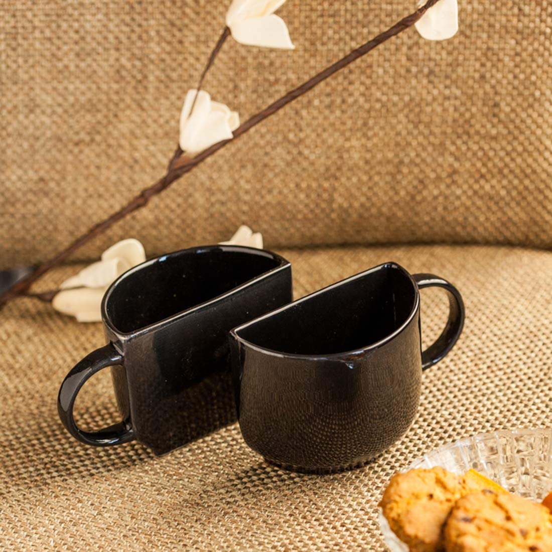 Half Ceramic Tea Cups | Black, 130ml | Set of 2 | Handmade Studio ...