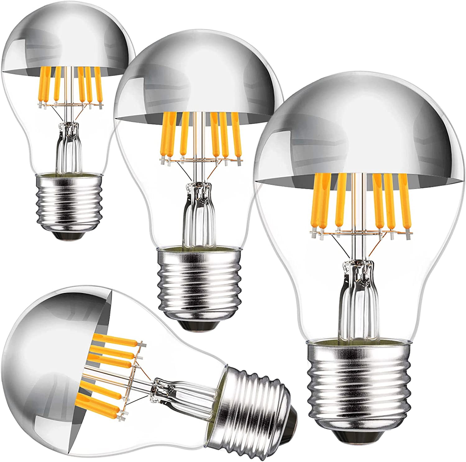 Half Chrome Light Bulb 6W (60 Watt Equivalent), Dimmable A19 A Shape ...