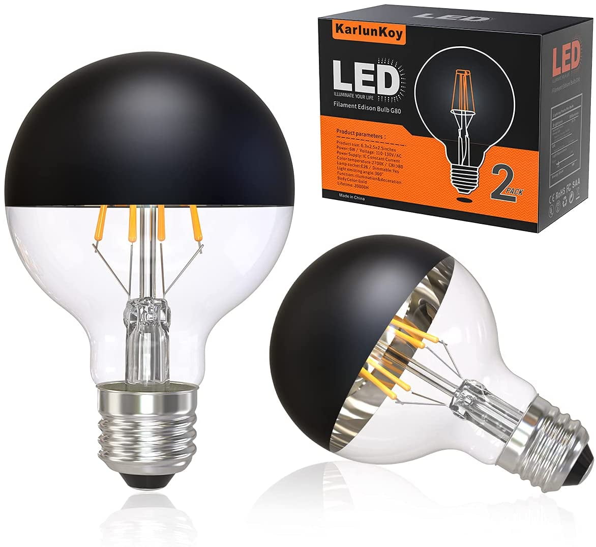 Half Chrome Light Bulb Dimmable 6W (Equivalent 60 Watt) LED Edison Bulb ...