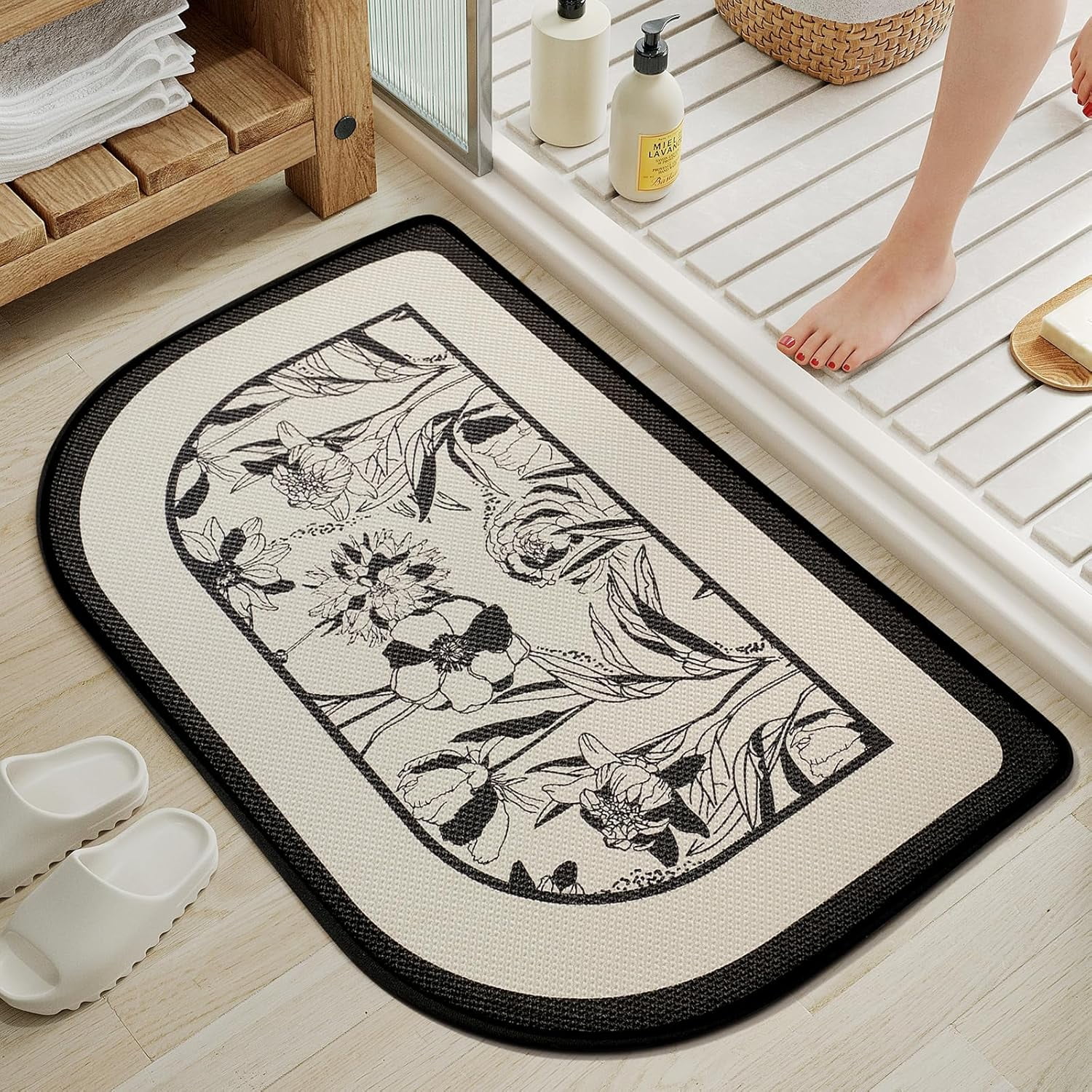 Half Circle Bath Mat,Thin Bathroom Rugs Fit Under Door Quick Dry Non ...