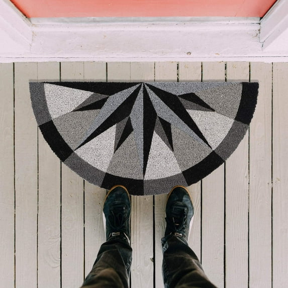 Half-Circle Coir Doormat with Bold Compass Rose Design – 30x15 Inch ...