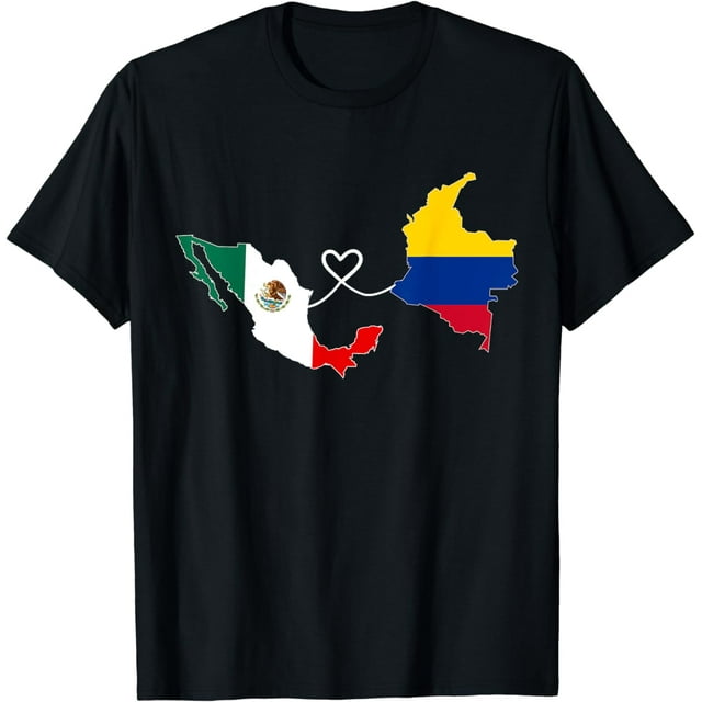 Half Colombian Half Mexican Flag Map DNA Mexico Colombia T-Shirt ...