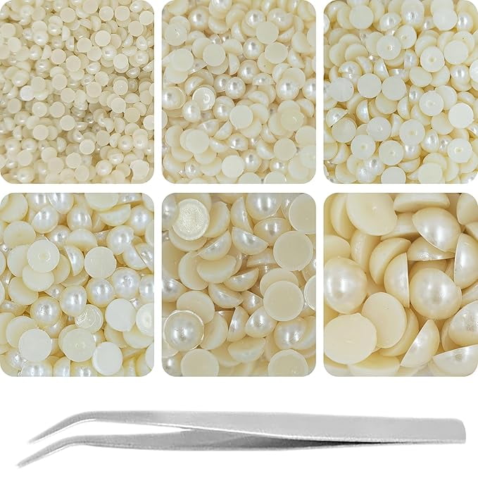 Half Cut Pearls for Jewellery Making Craft, Round Flat Back Pastable ...
