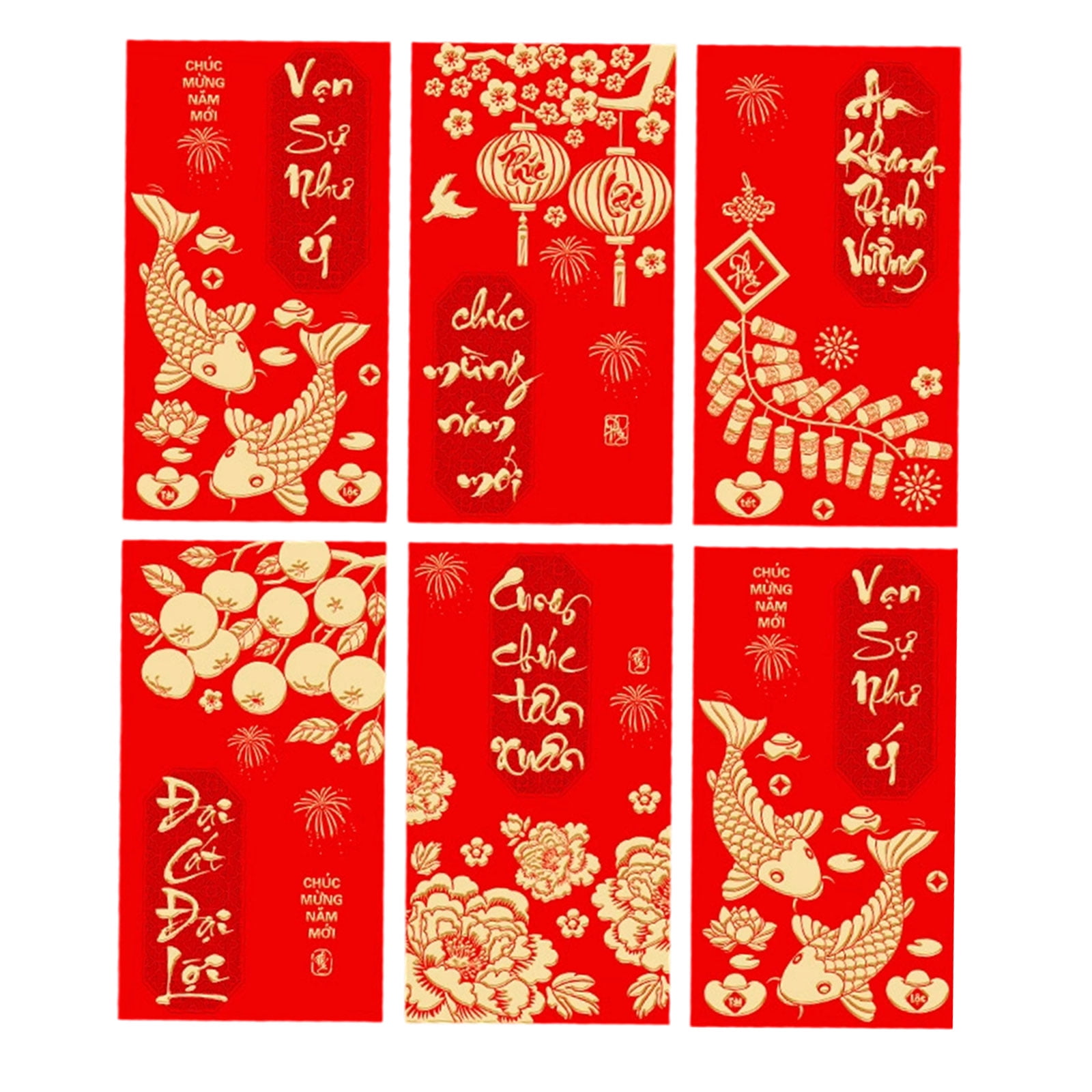 Half Dozen Vietnamese Styles Red Envelopes Cultural Horses Frosted ...