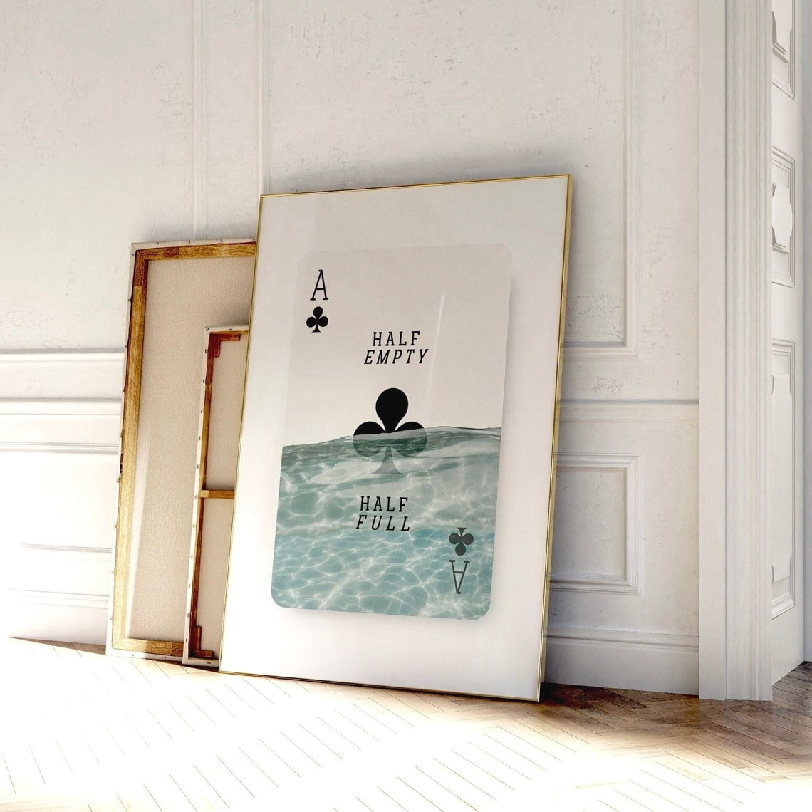 Half Empty And Full Wall Art Print With Retro Playing Cards Decor ...