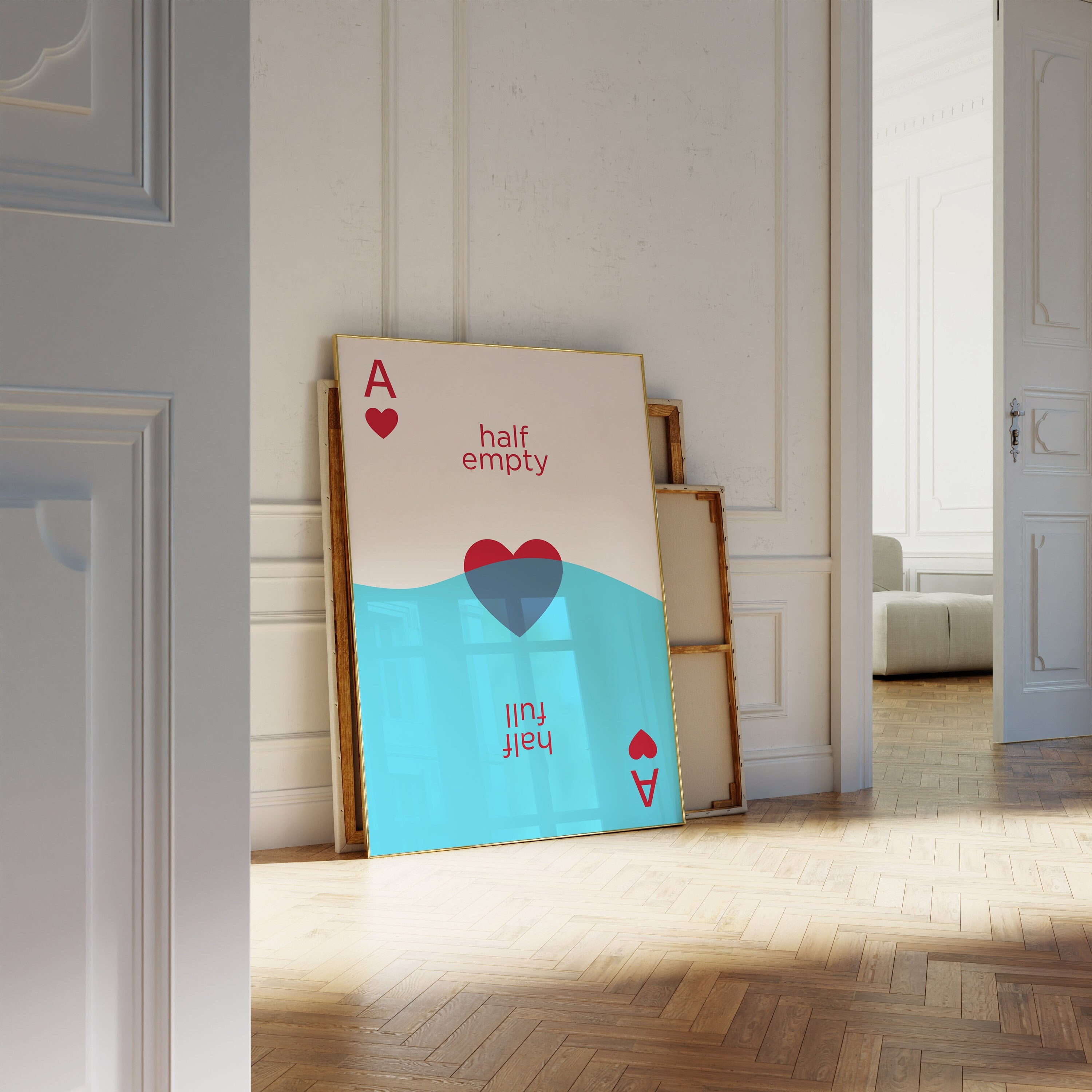 Half Empty Half Full Print Red Ace of Hearts Retro Cards Dorm Wall ...