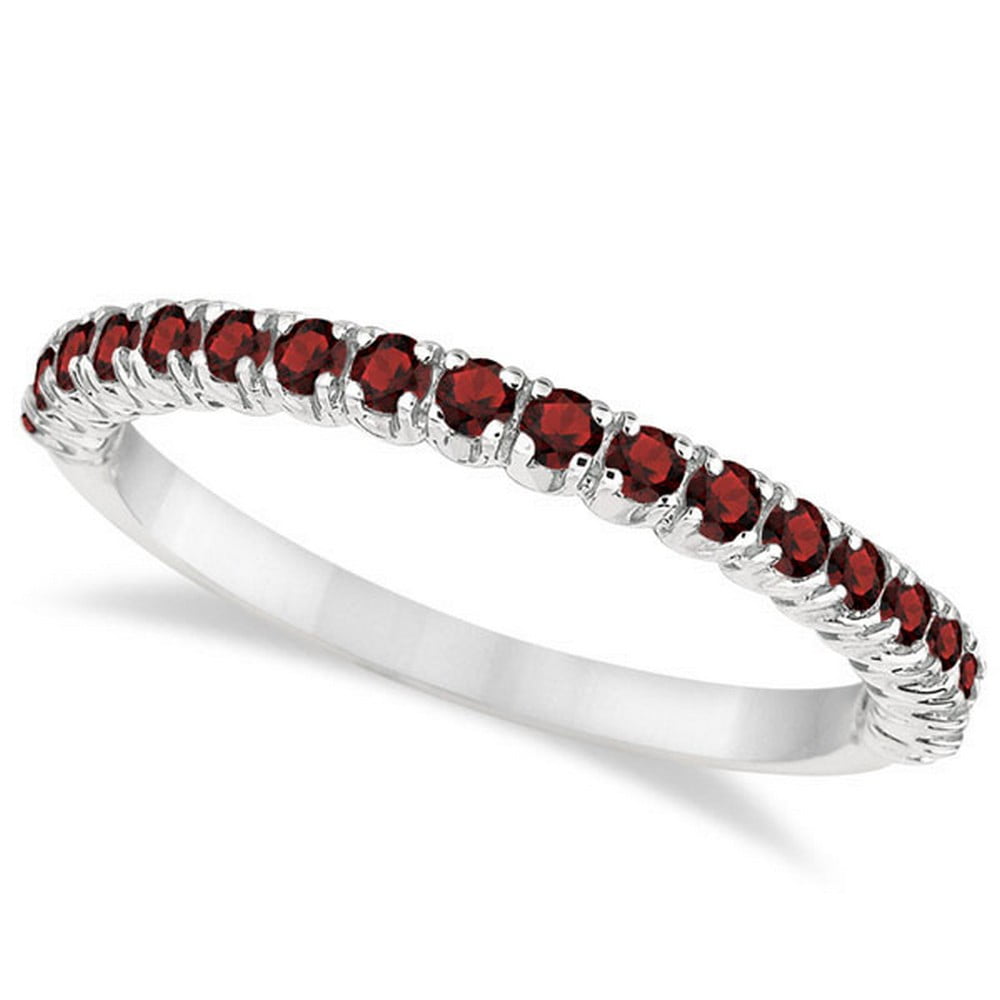 Half-Eternity Pave-Set Thin Garnet Stacking Ring 14k White Gold (0.65ct ...