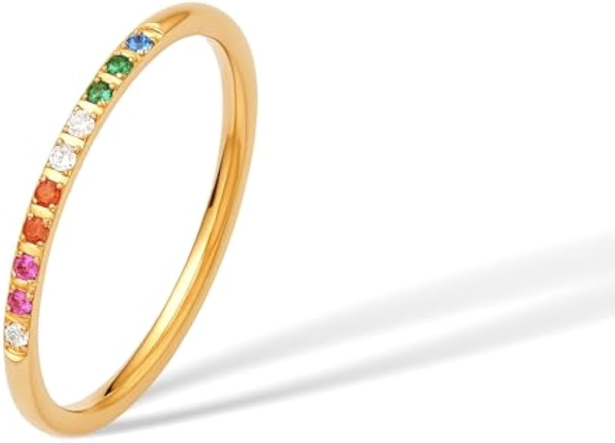 Half Eternity Rainbow Ring for Women,18K Gold Plated Multi Color AAAAA ...