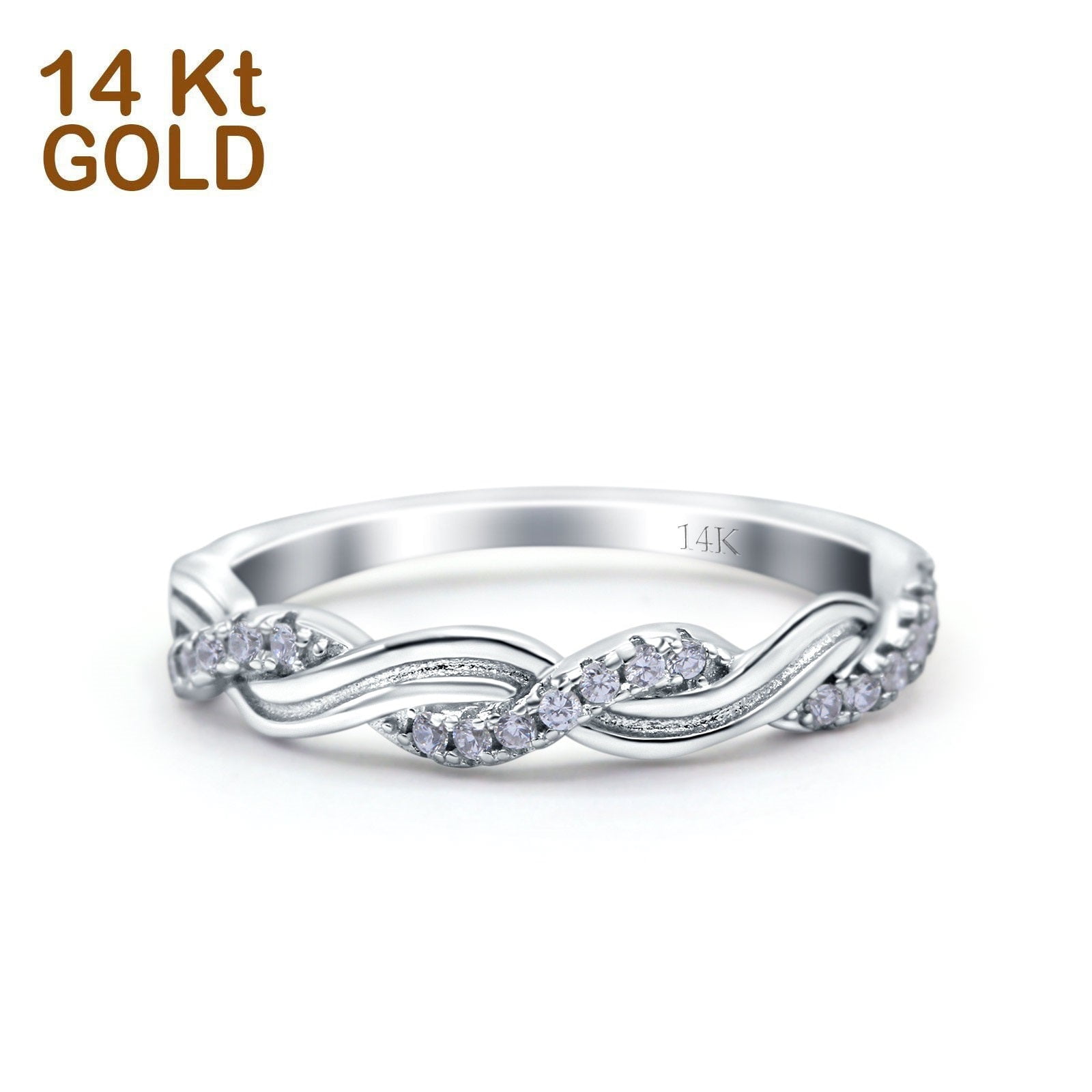 Half Eternity Rope Ring Wedding Band Round Pave CZ 925 Sterling Silver ...