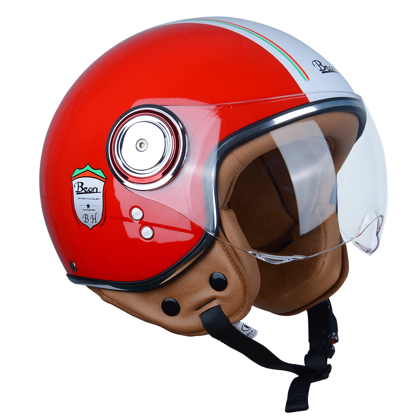 BEON Half Face Retro Vintage Motorcycle Helmet with Anti-Scratch Visor ...