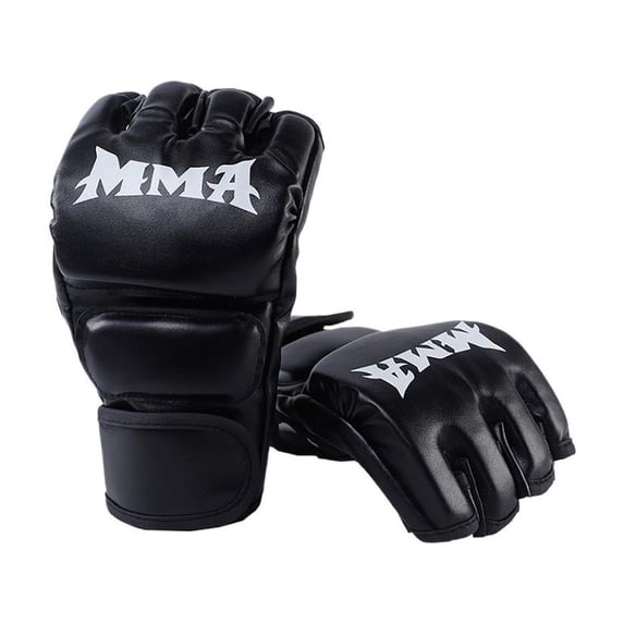 Half Finger Boxing Gloves - PU Leather, Adjustable Wrist Support - 1 ...