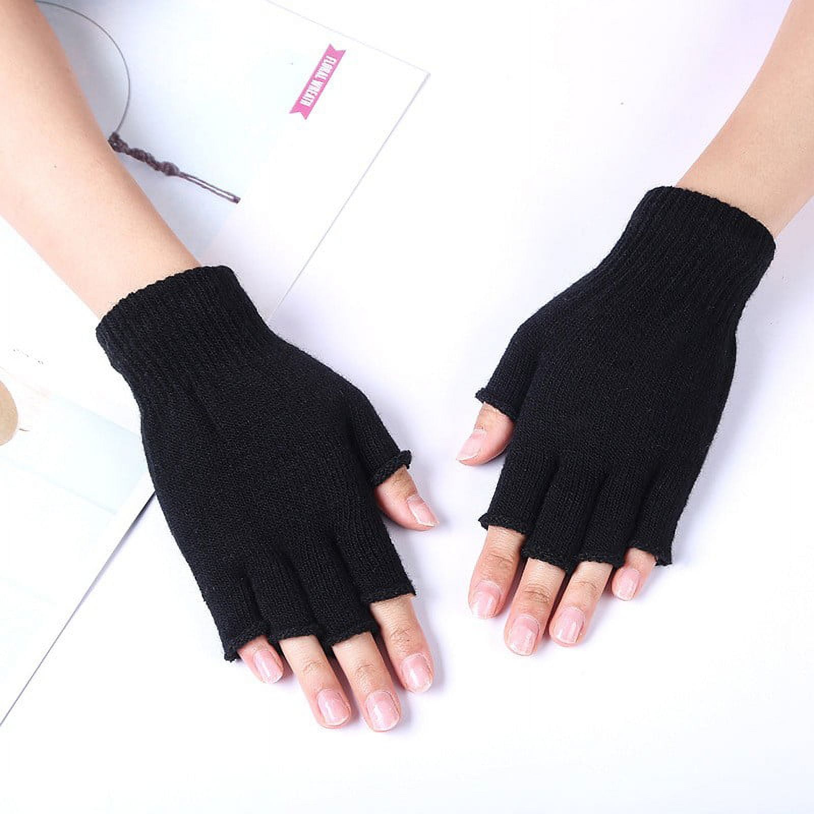 Half Finger Gloves Winter Knit Touchscreen Warm Stretchy Mittens ...