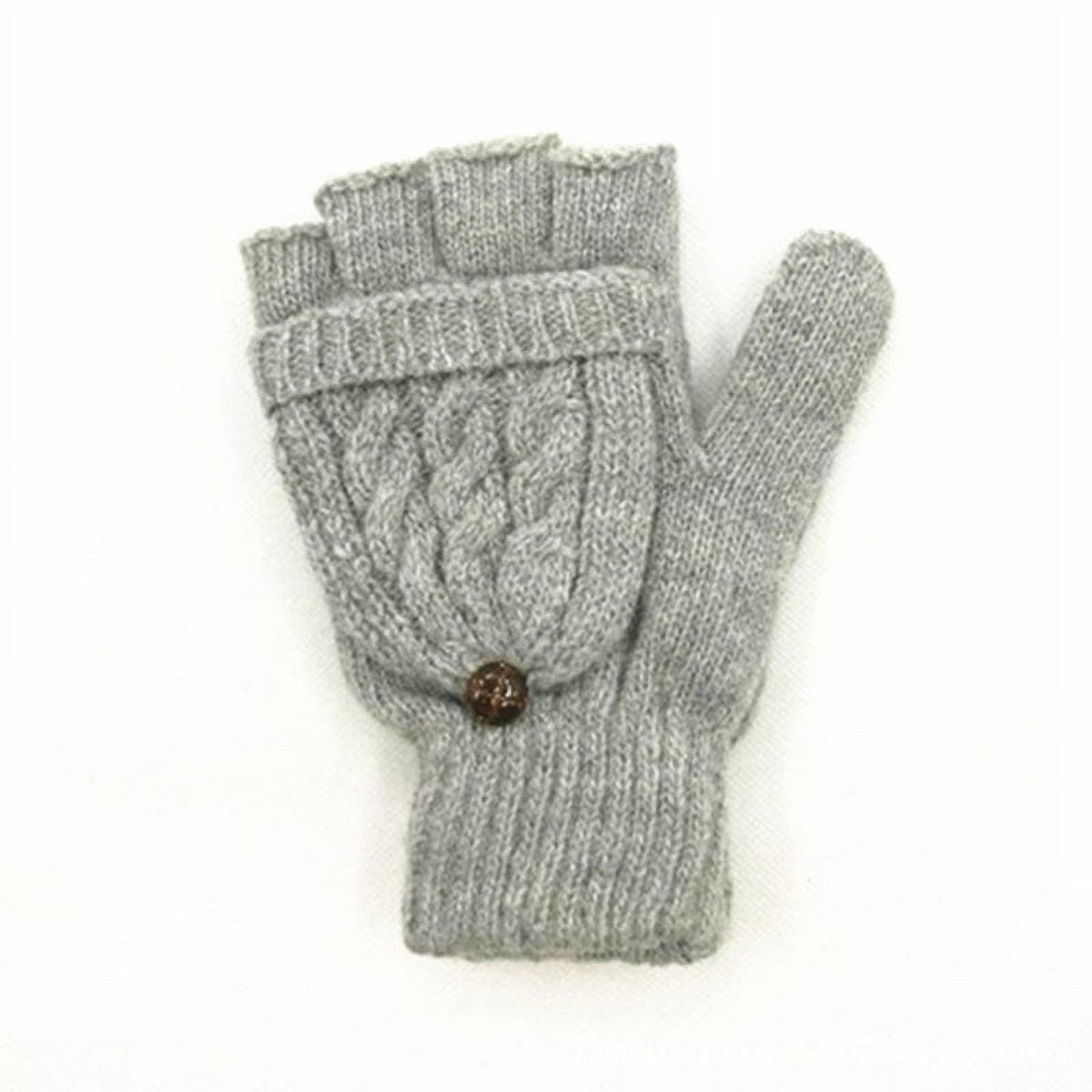 Half Finger Gloves Women Convertible Flip Knitted Winter Warm Mitten ...