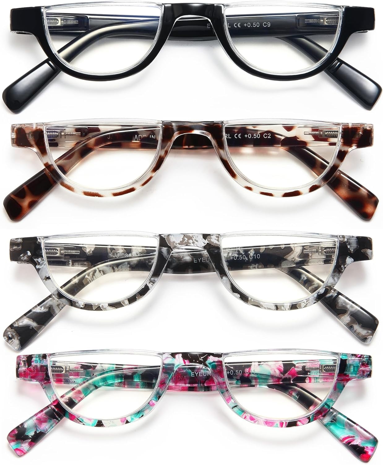 Half Frame Reading Glasses for Women-4 Pack Blue Light Glasses Fashion ...