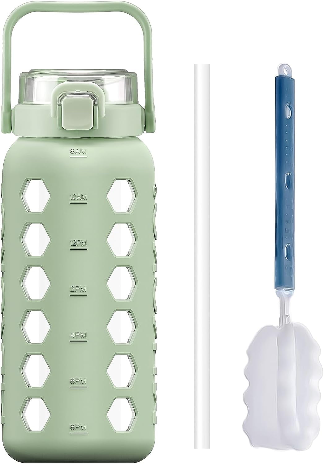 Half Gallon/64 oz Glass Water Bottles with Straw and Lid,Motivational ...