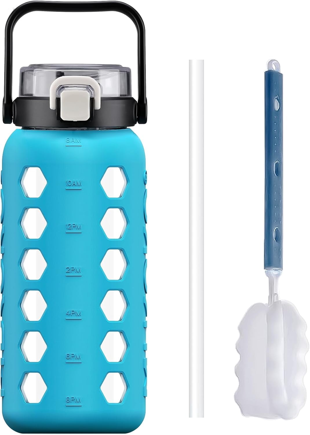 Half Gallon/64 oz Glass Water Bottles with Straw and Lid,Motivational ...