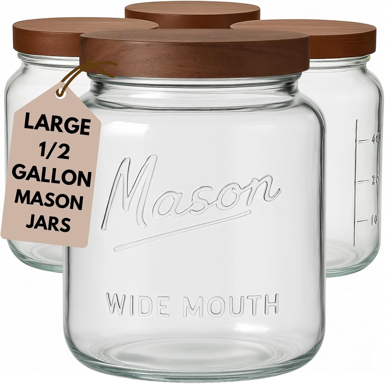 Half Gallon Glass Mason Jars with Airtight Wooden Lids - Food Storage ...