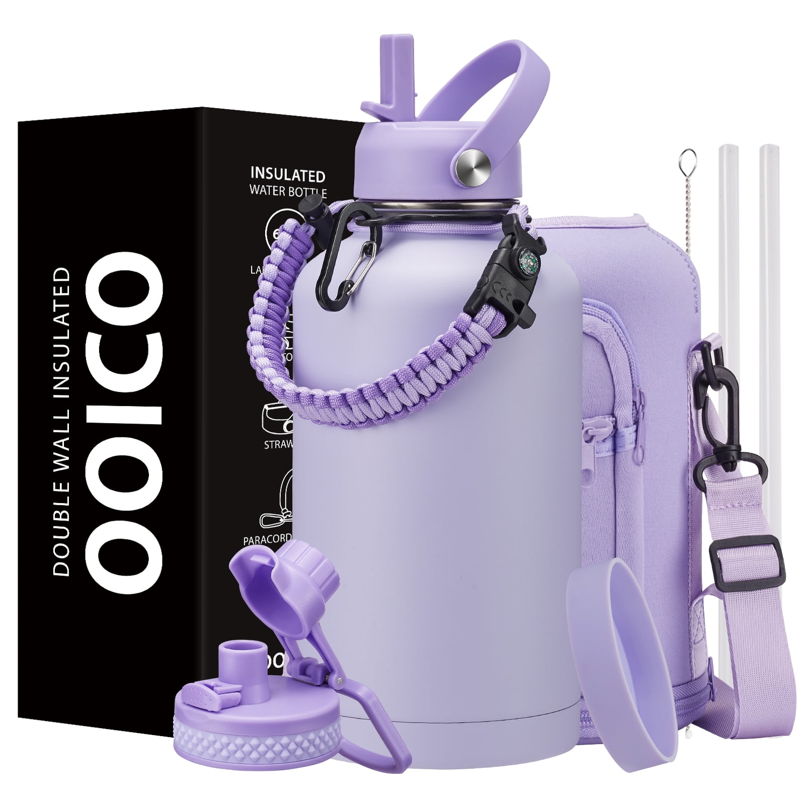 Half-Gallon Insulated Water Bottle 64oz - with Straw Spout Lids ...
