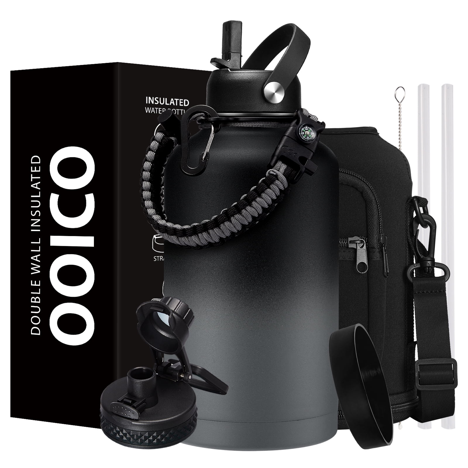 Half Gallon Insulated Water Bottle - with Straw & Spout Lid, Paracord ...