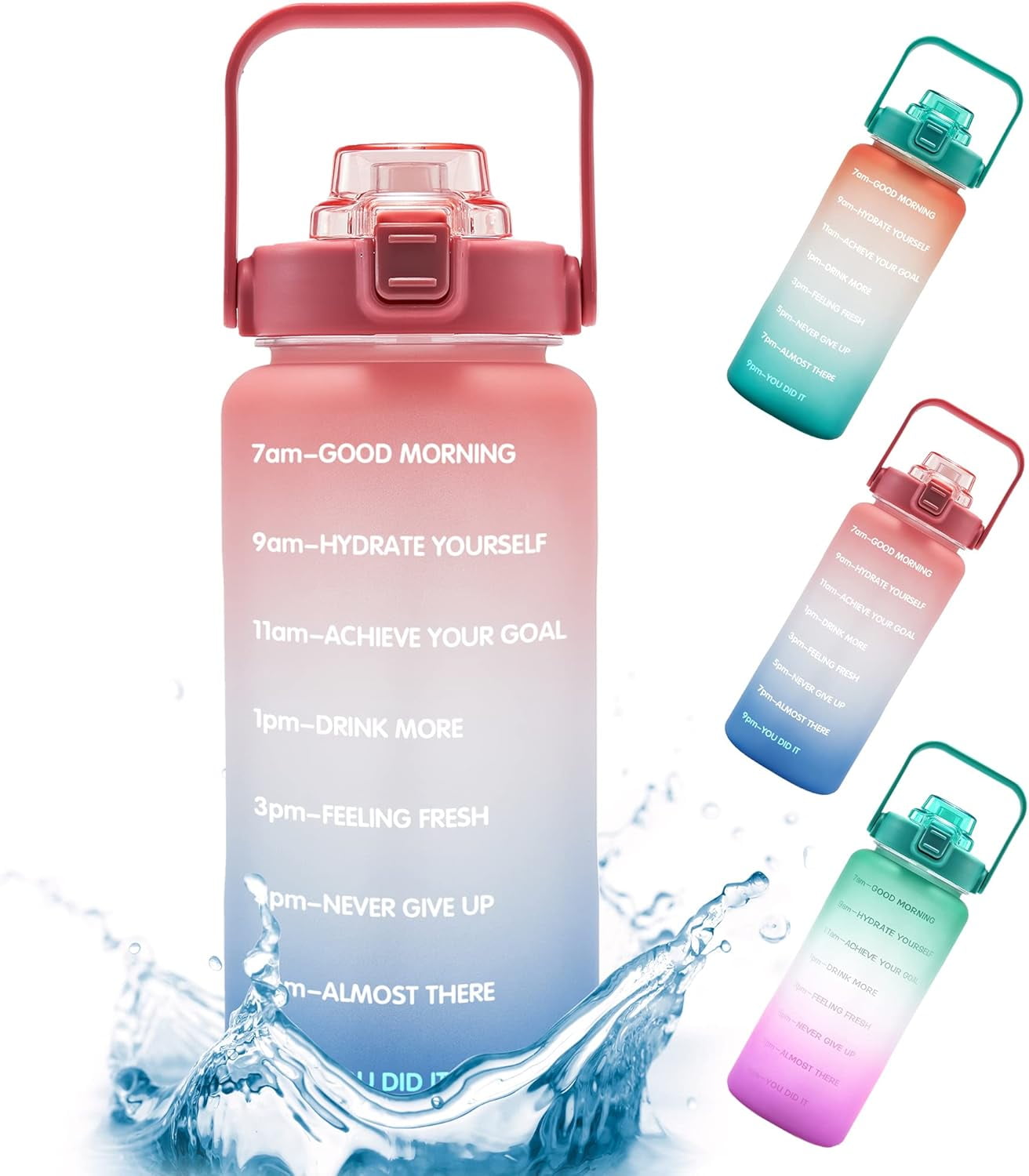 Half Gallon Water Bottle BPA Free Large 64oz Motivational Tracker Sport Water Bottle Plastic ...