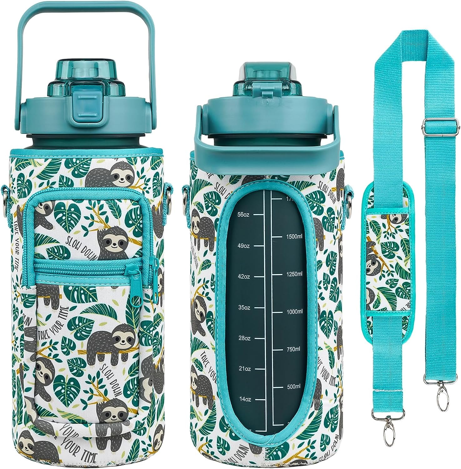 Half Gallon Water Bottle with Sleeve BPA Free 64 oz Water Jug with ...