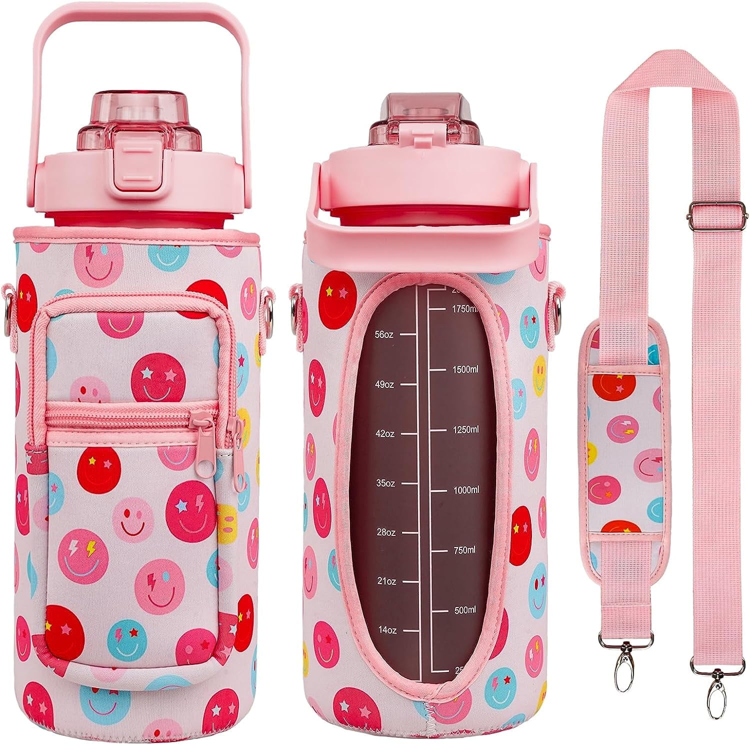 Half Gallon Water Bottle with Sleeve BPA Free 64 oz Water Jug with ...