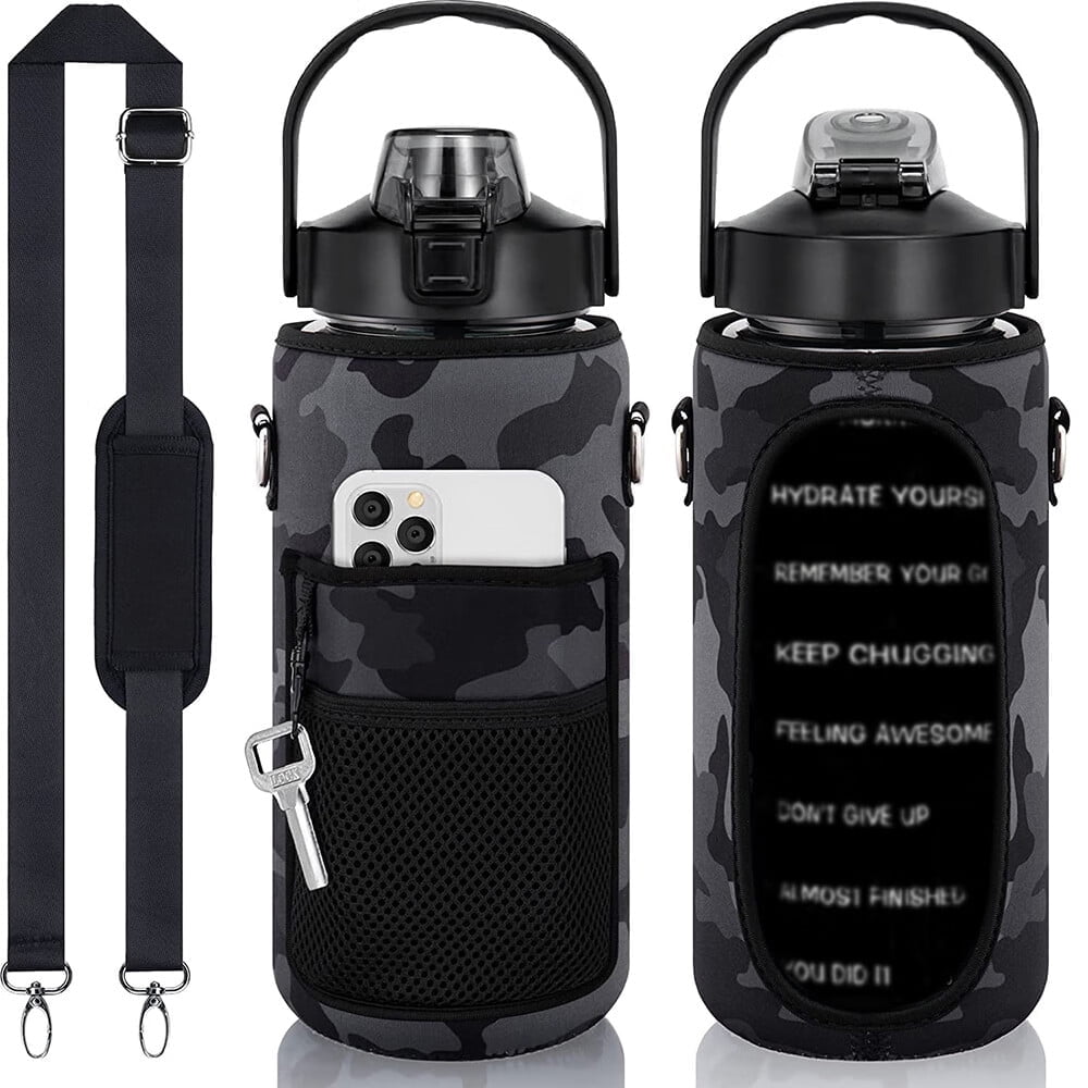 Half Gallon Water Bottle with Sleeve & Strap 64 OZ Water Bottle ...