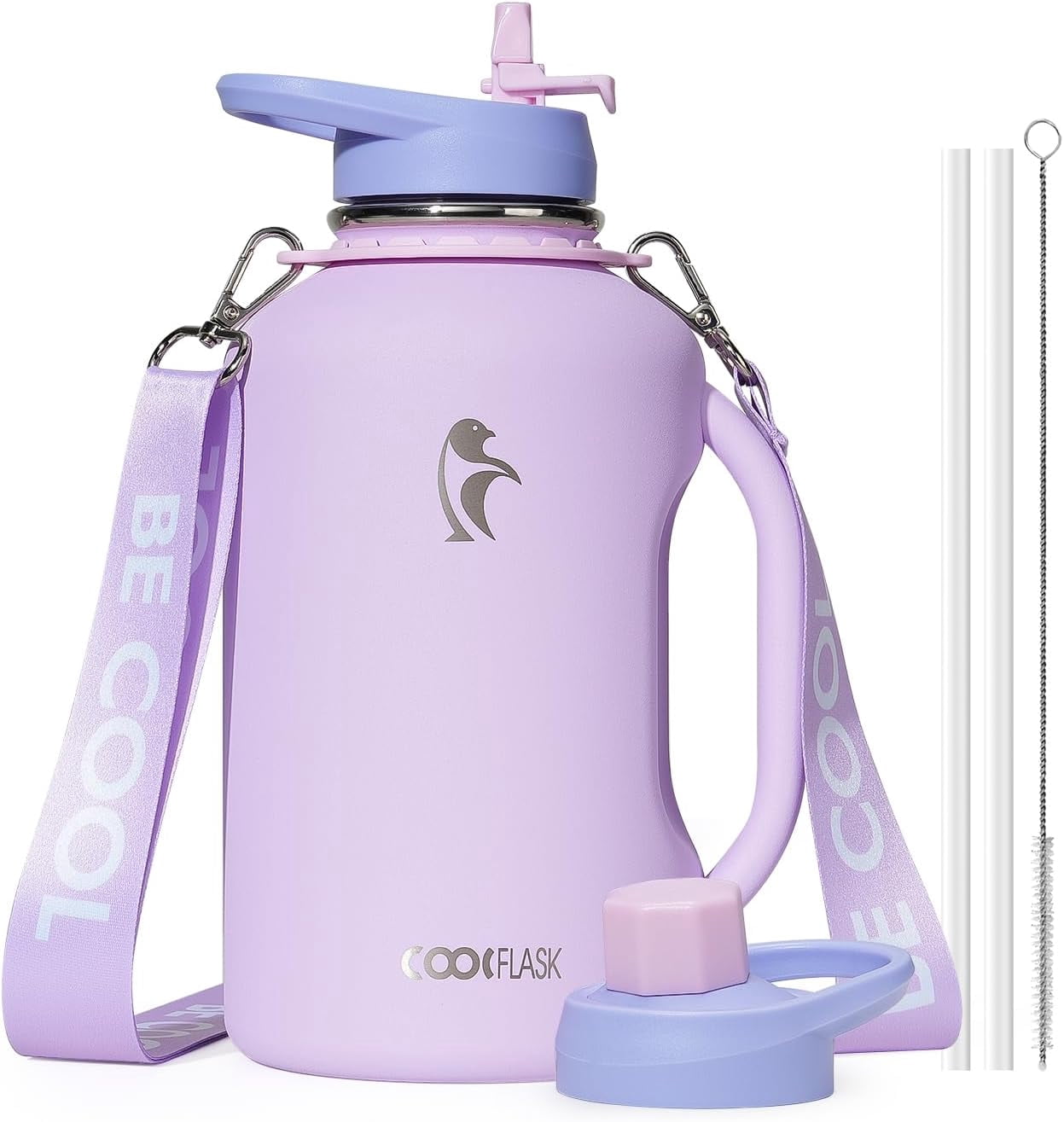 Half Gallon Water Bottle with Straw, 64 oz Insulated Stainless Steel ...