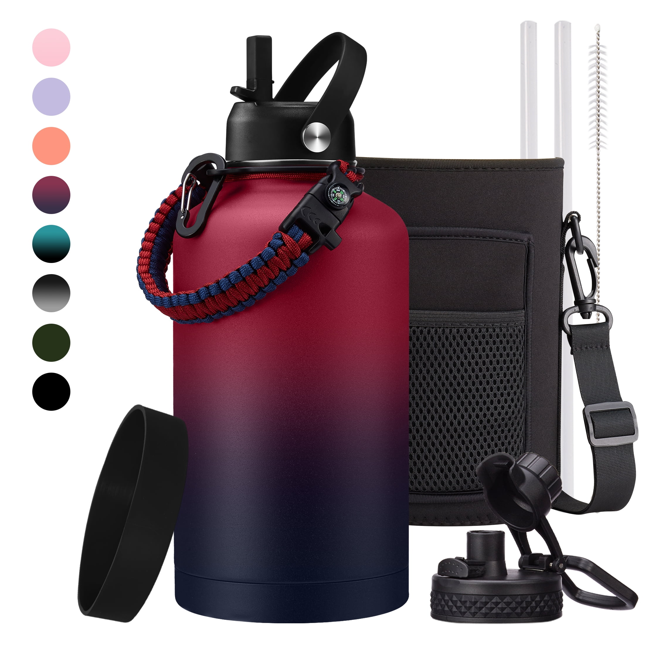 LIMITFLASK Half Gallon Water Bottle with Straw, Spout Lid, Sleeve, 64oz ...