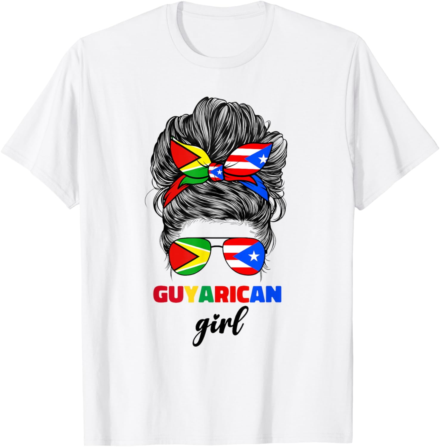 Half Guyanese And Puerto Rican Rico Guyana Flag Girl Women T-Shirt ...