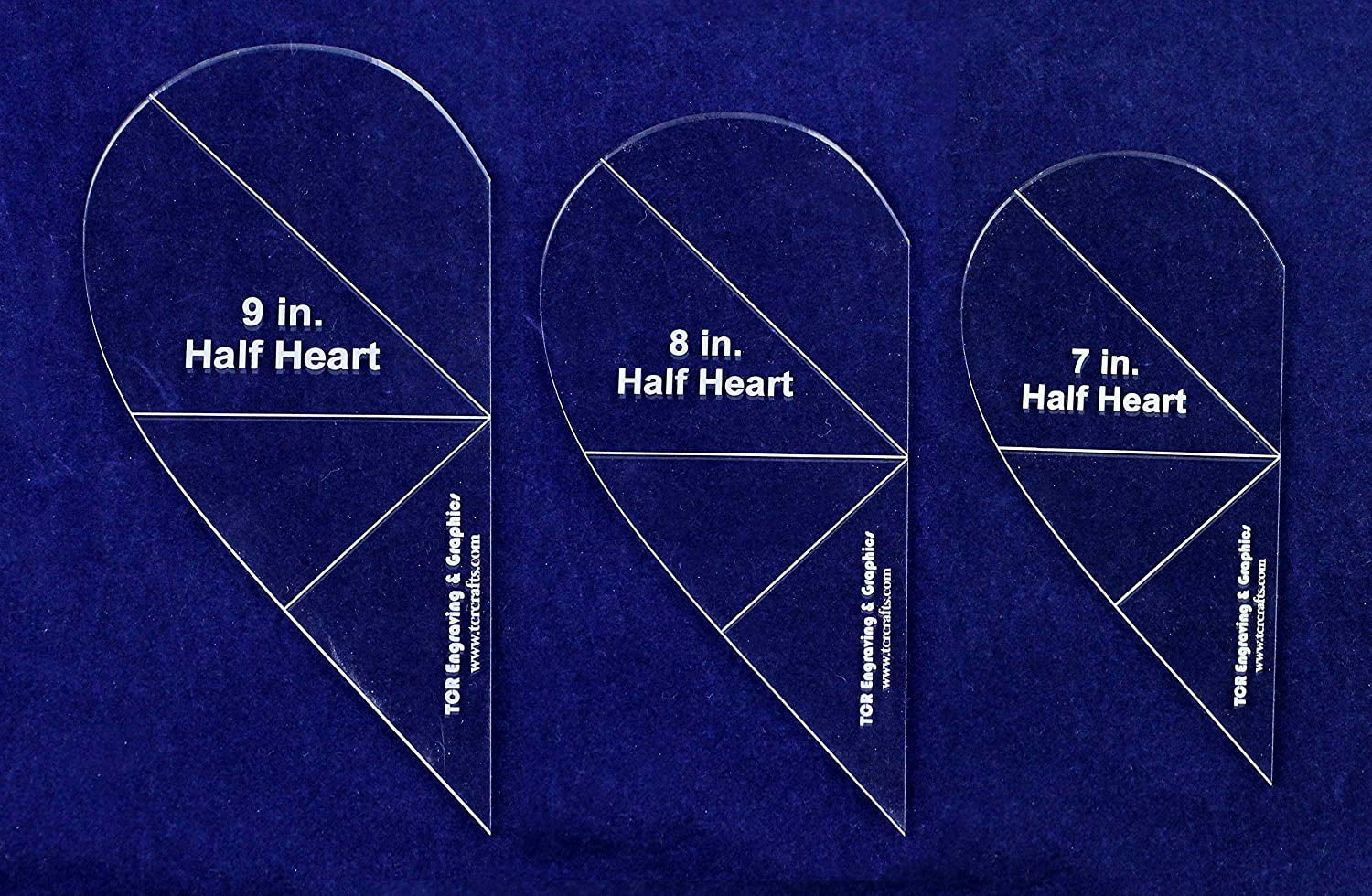 Half Heart Template 3 Piece Set. 7", 8", 9" - Clear 1/8" Thick w ...