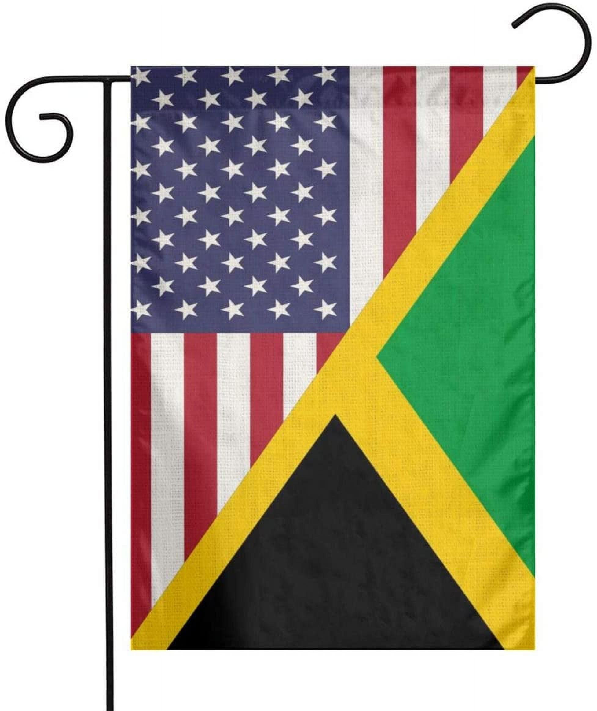 Half Jamaican and Half American Flag Combo Flax Nylon Fabric Garden ...