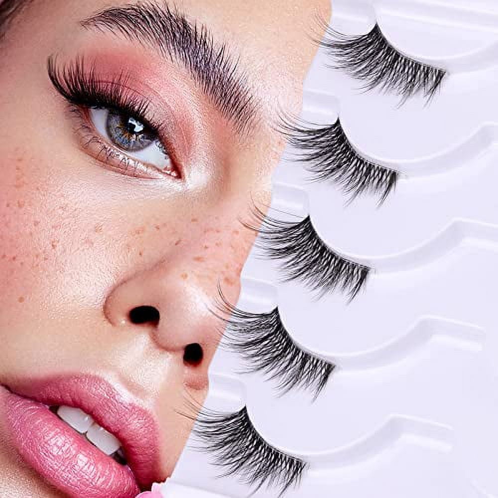 Half Lashes Lashes Natural Look Wispy 3/4 False Eyelashes Fluffy Clear ...