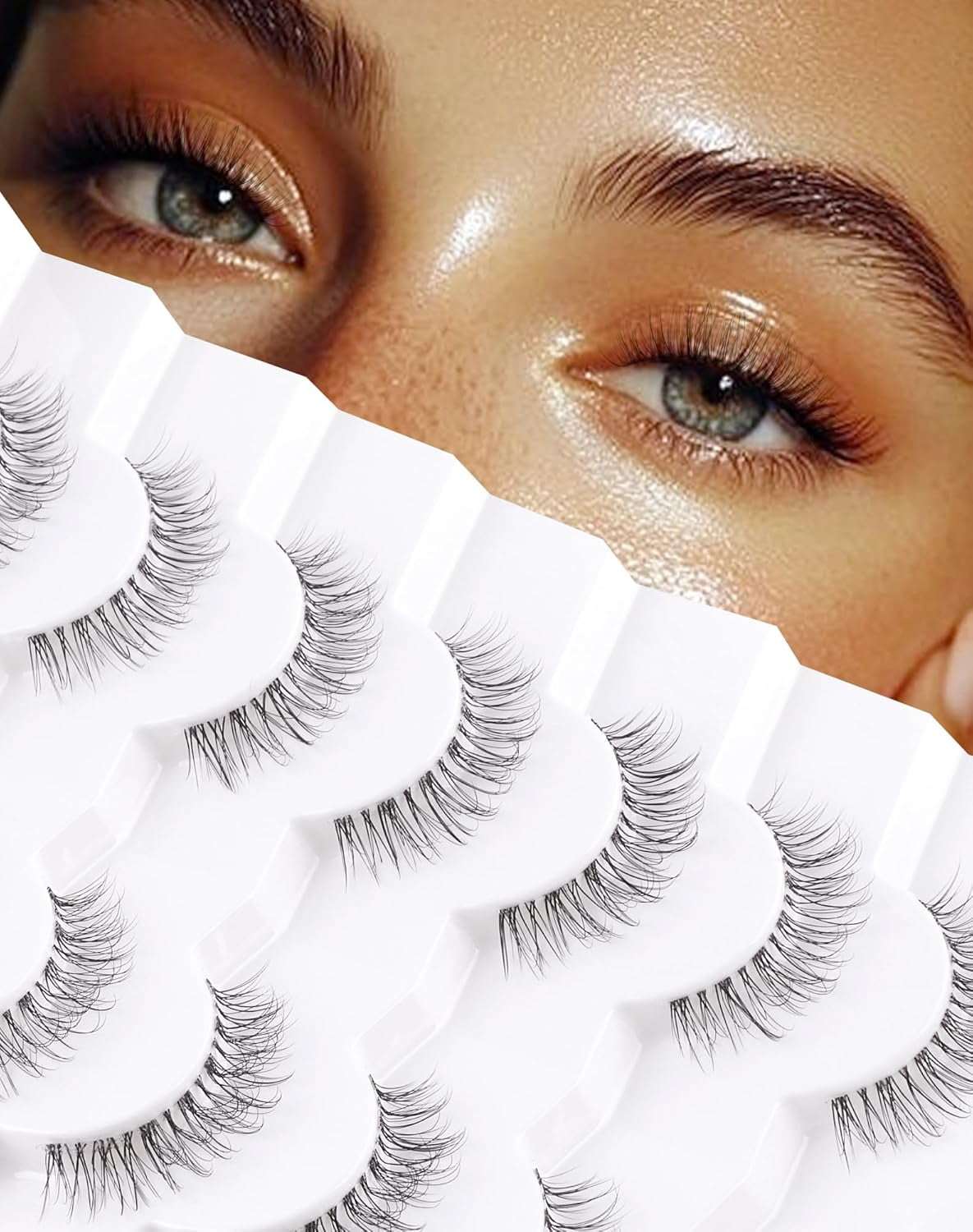 Half Lashes Natural Corner Eyelashes Wispy Natural Look Clear Band 3/4 ...