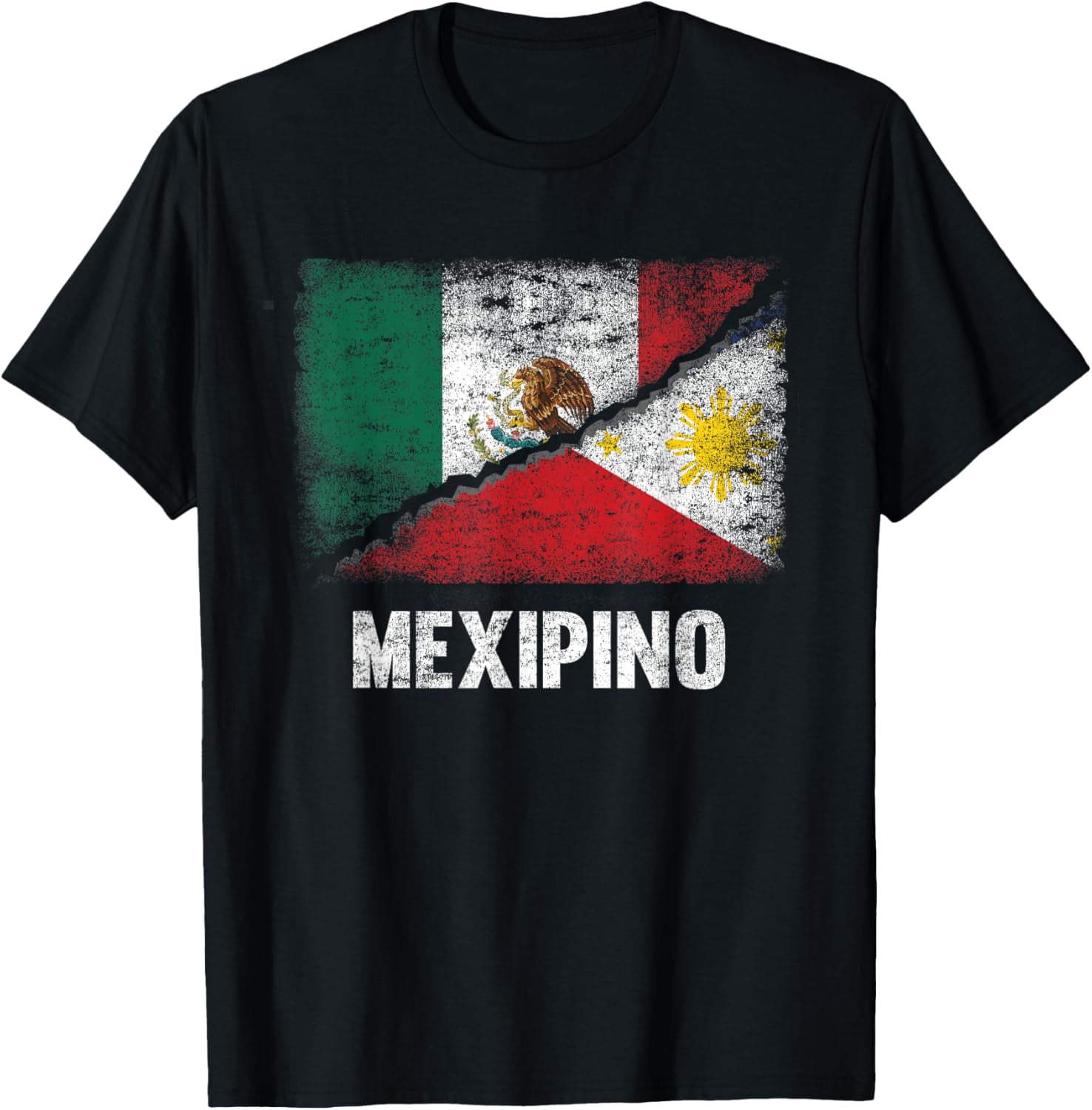 Half Mexican Half Filipino Flag Mexico Philippines Mexipino T-ShirtMen's and women's gift, black ...