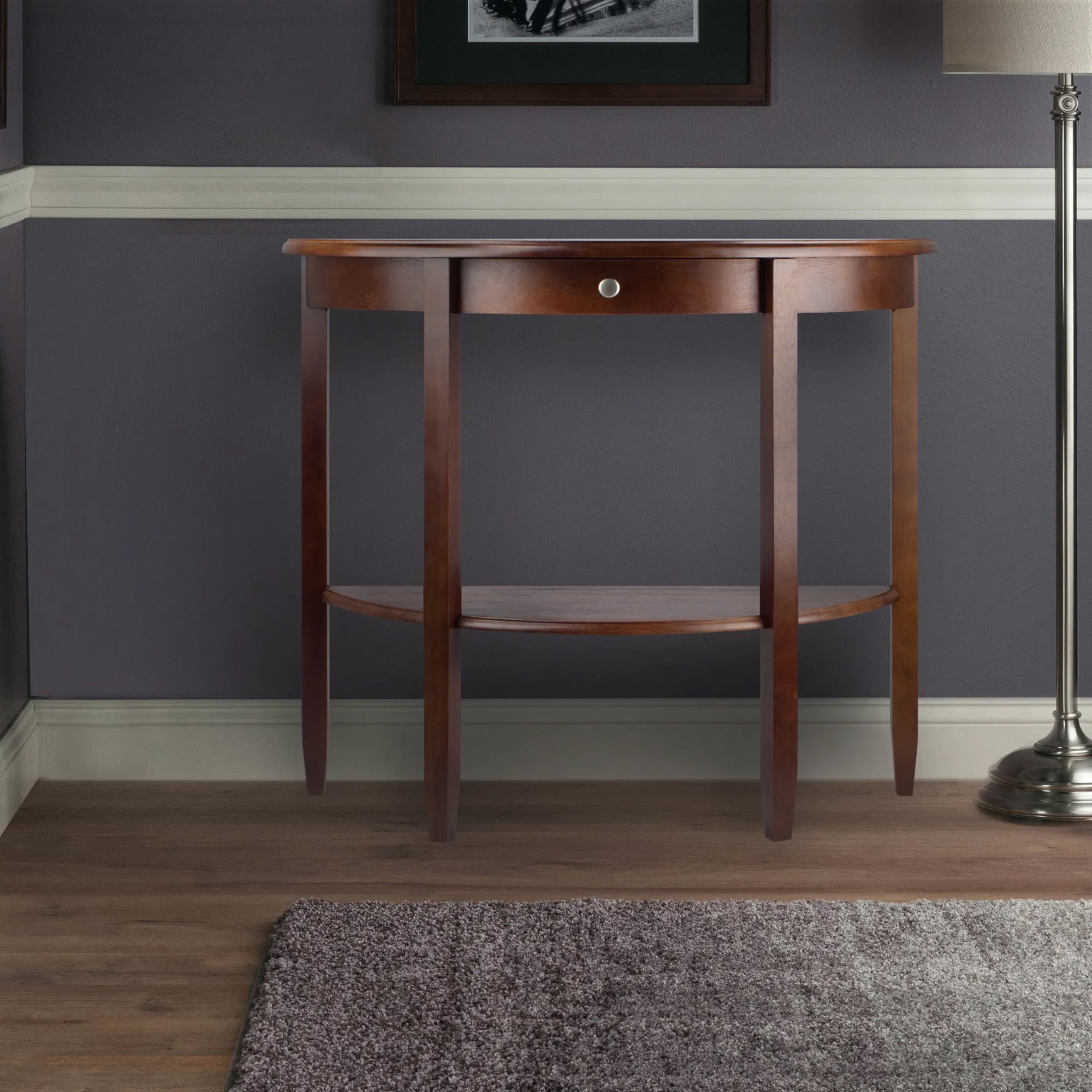 Half Moon Accent Table with Storage Drawer and Shelf, Space-Saving ...