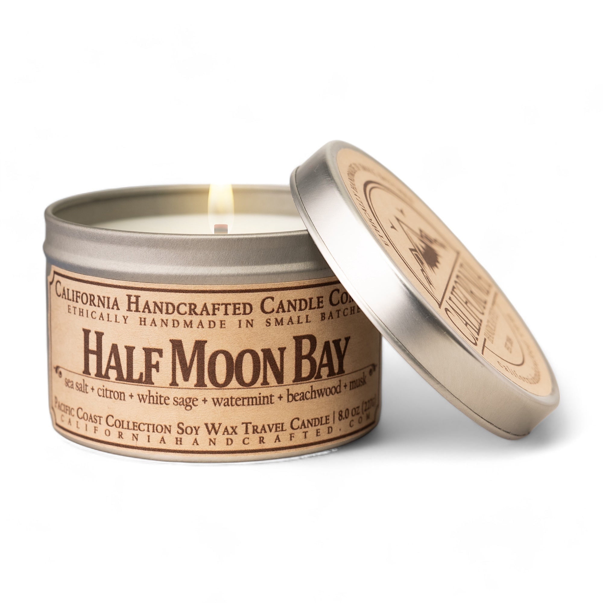 Half Moon Bay Soy Wax Travel Candle | Sea Salt + Citron + White Sage ...