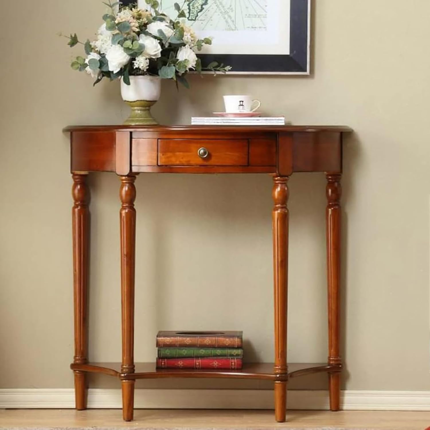 Half Moon Console with Drawer Solid Wood Half Moon for Entryway Semi ...