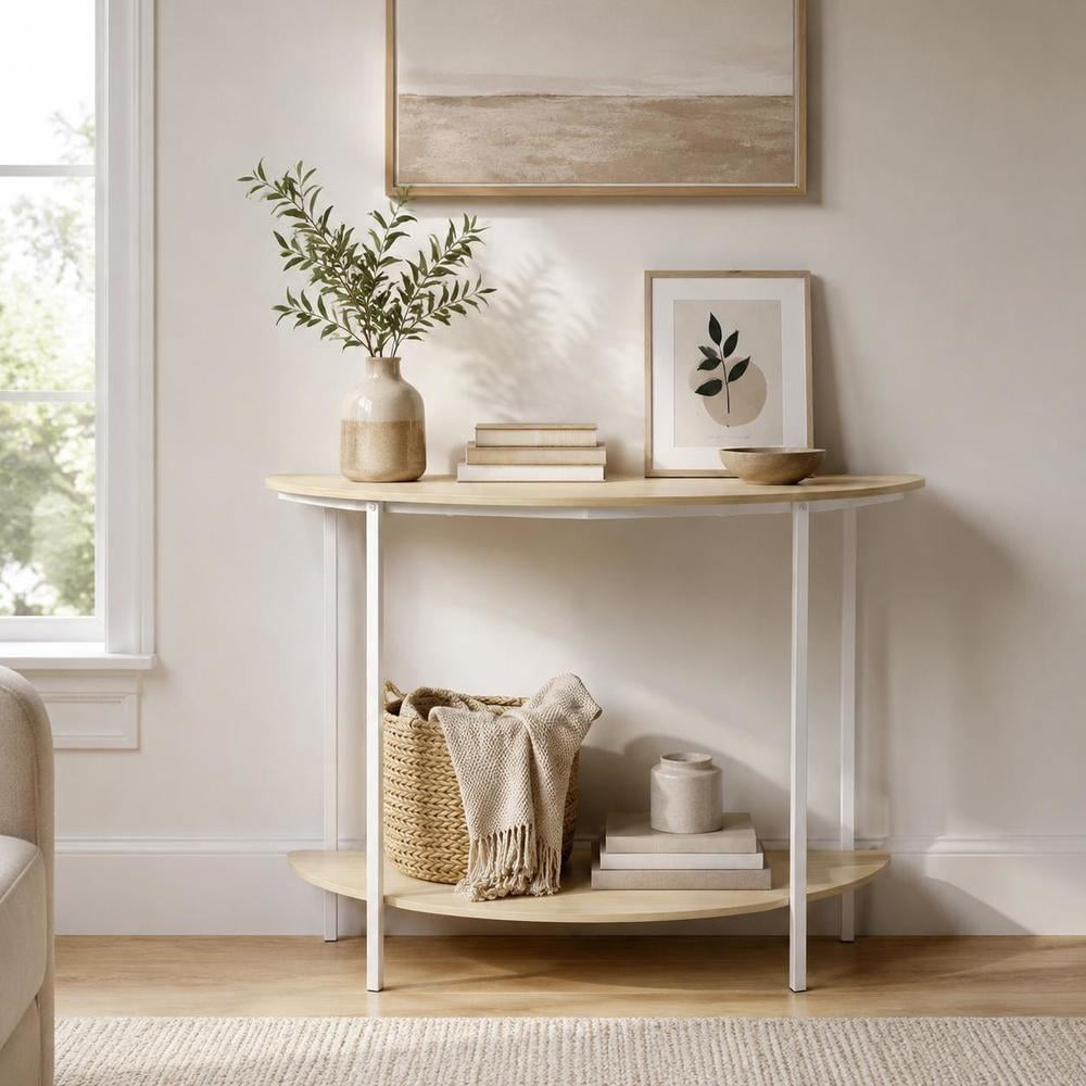 Half Moon Console Table, 40 Inch 2-Tier Entryway Table with Storage ...