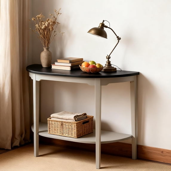 Half-Moon Console Table, 41" Long Sofa Table with Storage,2-Tier Brown ...