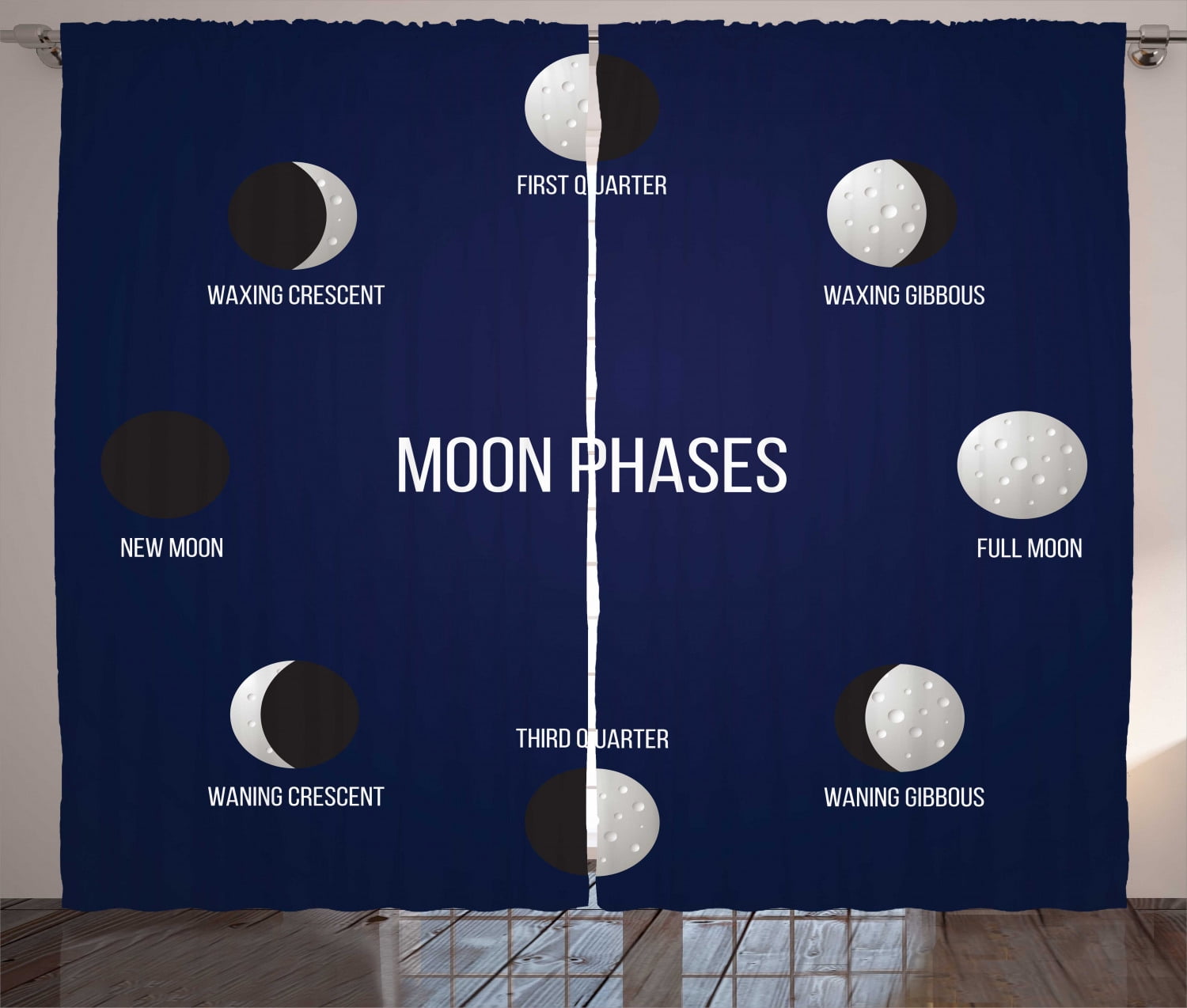 Ambesonne Half Moon Curtains 2 Panel Set, Crescent Phase Astronomy, 108 ...