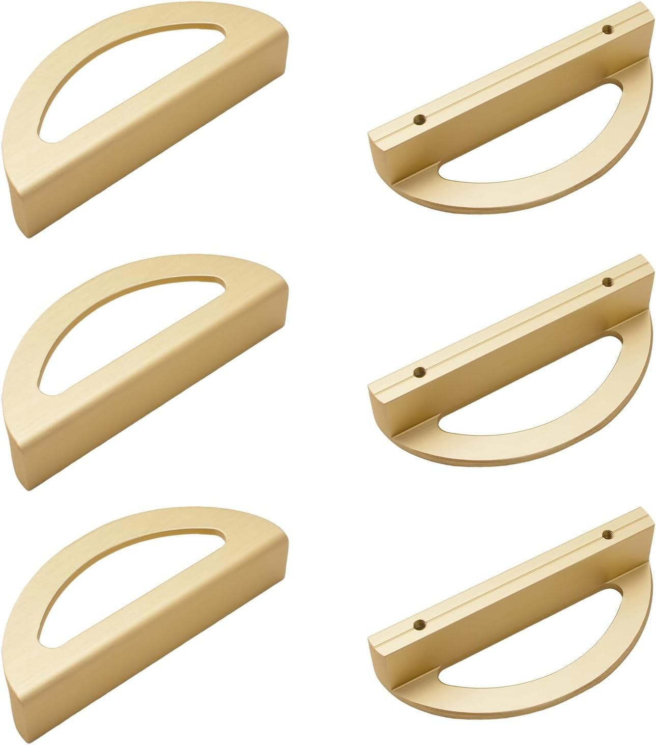 Half Moon Drawer Handles, 6PCS Brushed Gold Hollowed Semi-Circular ...