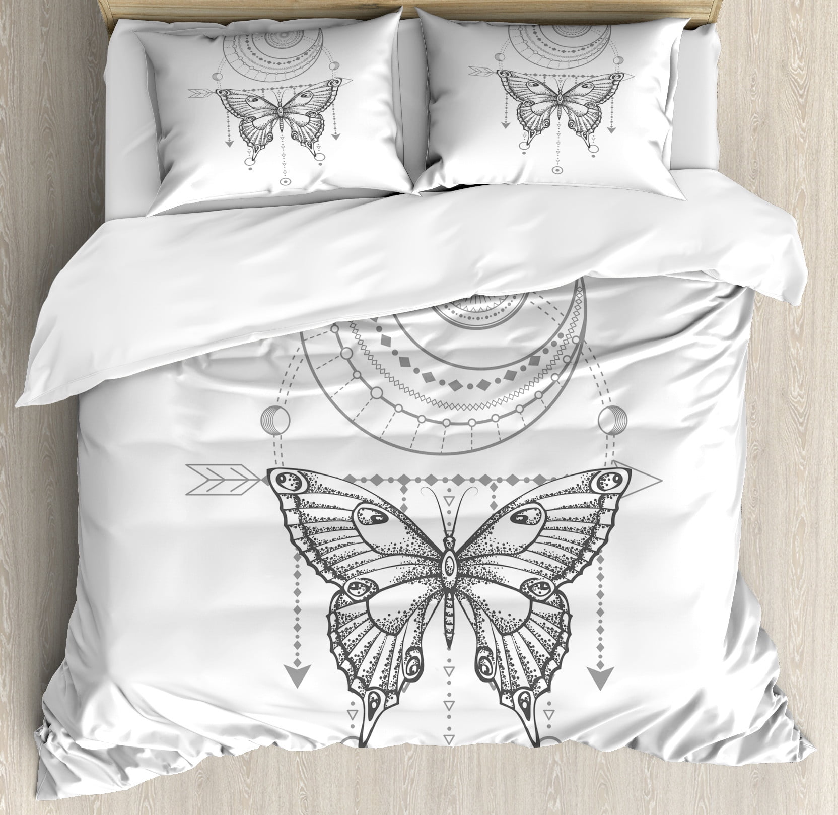 Half Moon Duvet Cover Set, Mystic Dreamcatcher Inspired Butterfly Star ...